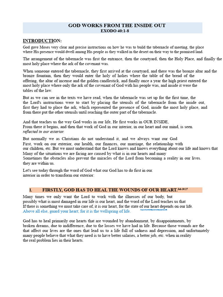 God Works from the Inside Out | PDF | Tabernacle | Holy Of Holies