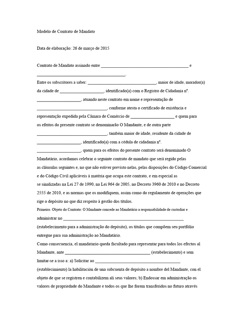 Modelo de Contrato de Mandato Simplificado | PDF | Procuração