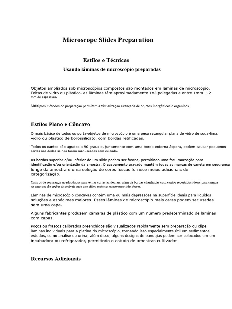 Preparação de Lâminas de Microscópio | PDF | Histologia | Microscopia