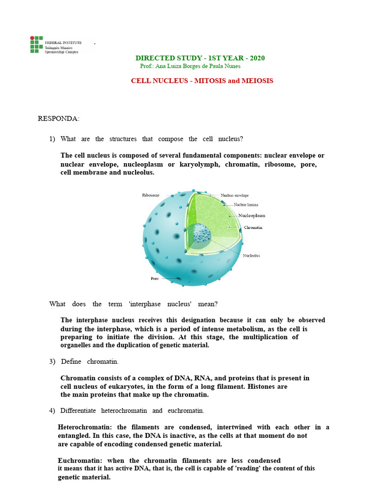 DIRECTED STUDY - Cell Nucleus and Cell Division | PDF | Meiosis | Cell ...