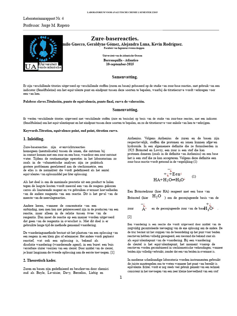 Rapport #4. Zuur-base reacties 1 | PDF