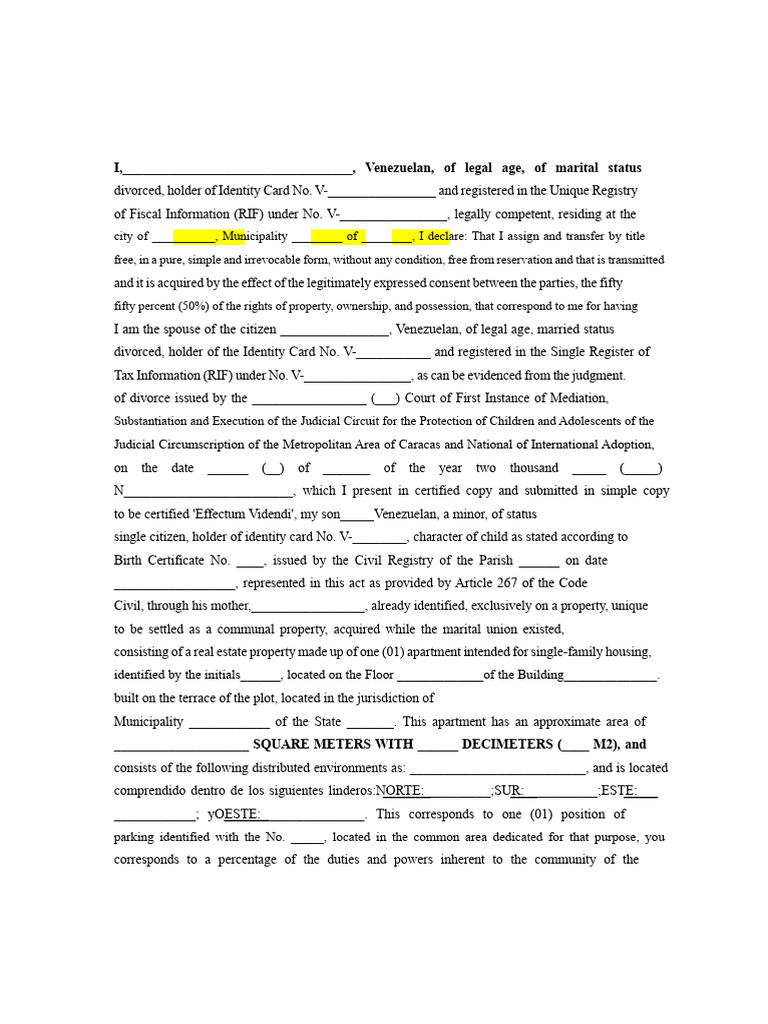 Model Assignment of Rights to Minor Child | PDF | Divorce | Identity ...