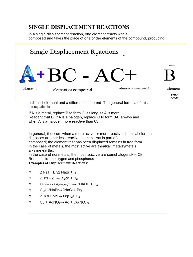 Single Displacement Reactions | PDF | Chemical Reactions | Chemical ...