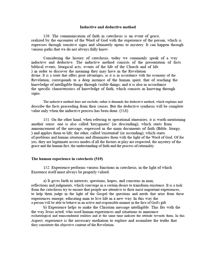 Inductive and Deductive Method | PDF | Catechism | Faith