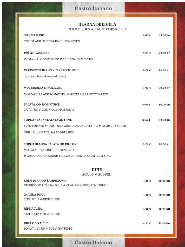 Italian Gastro Menu | PDF