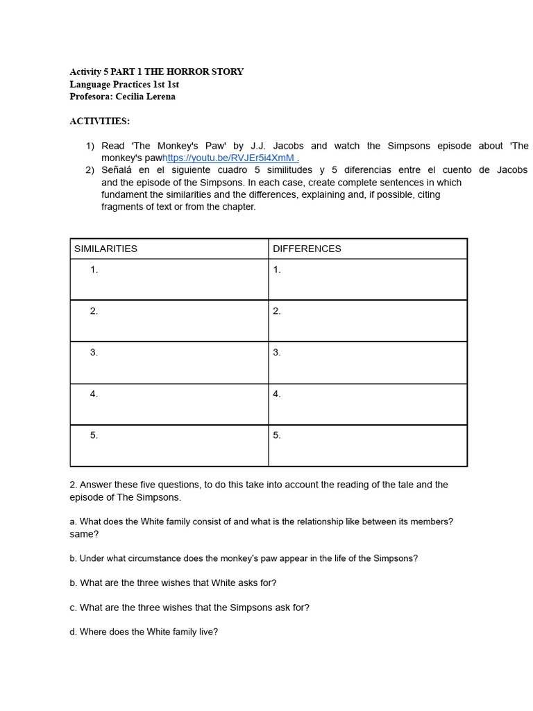 Activity 5 Part 1 The Horror Story | PDF