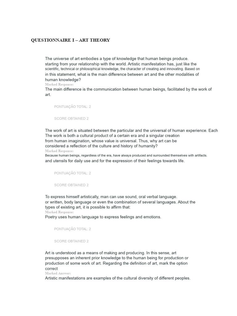Art Theory Questionnaire Insights | PDF | Knowledge | Installation Art