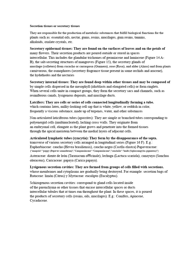 Secretory Tissues or Secretors | PDF | Branches Of Botany | Anatomy