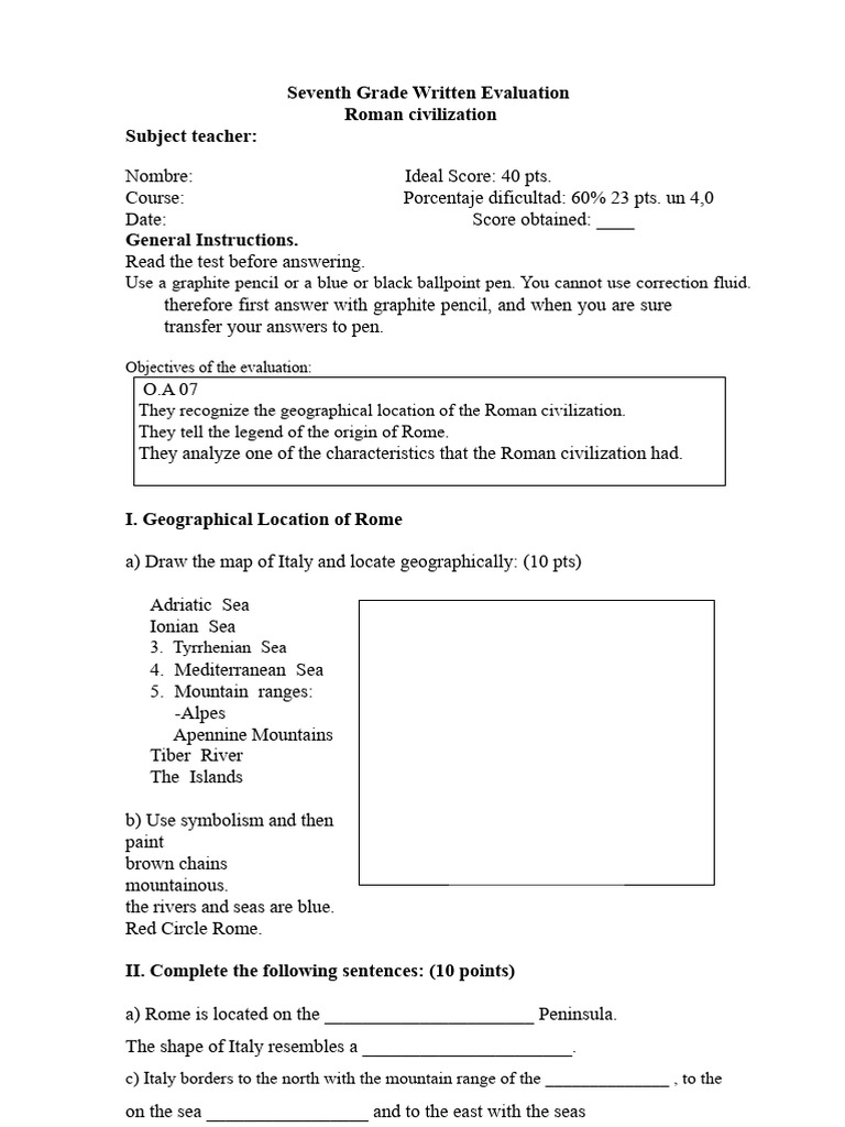 Roman Civilization Evaluation Guide | PDF | Ancient Rome | Italy