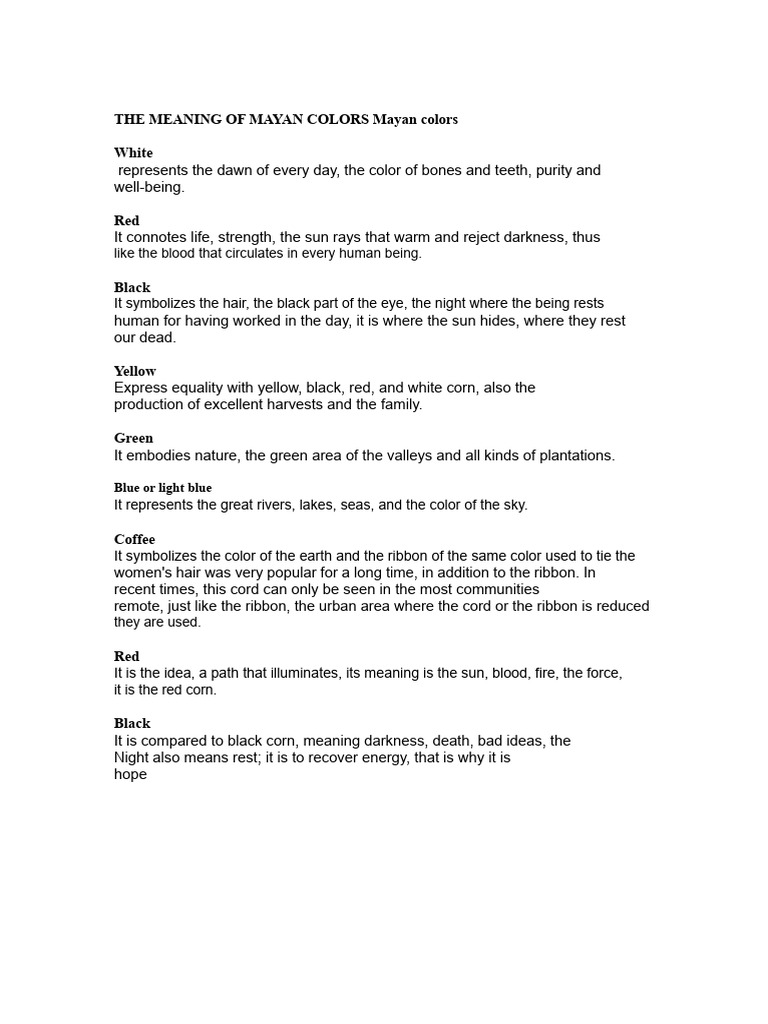 THE MEANING OF MAYAN COLORS Mayan colors | PDF