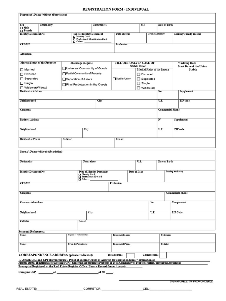 Complete Individual Registration Form - With Personal References | PDF ...