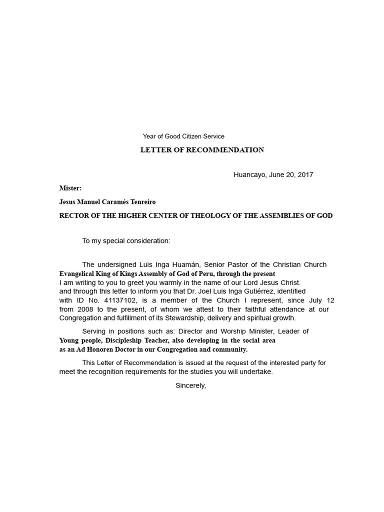 Letter of Recommendation for Dr. Joel Luis Inga Gutiérrez | PDF ...