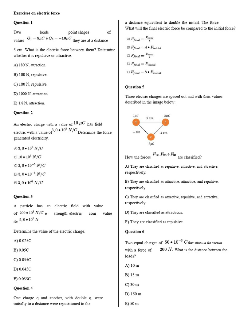 Exercises on Electric Force | PDF | Force | Electric Field