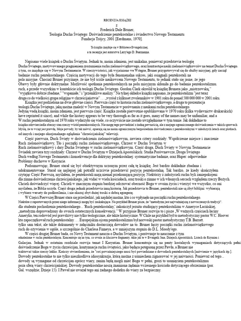 Bruner, Frederick Dale. 2001. Teologia Ducha Świętego. Fundacja Trójcy ...