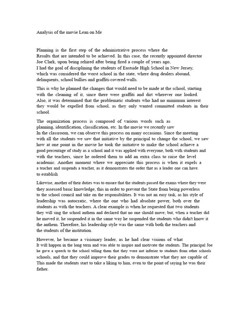Lean on Me: Leadership and Change Analysis | PDF | Teachers | Learning