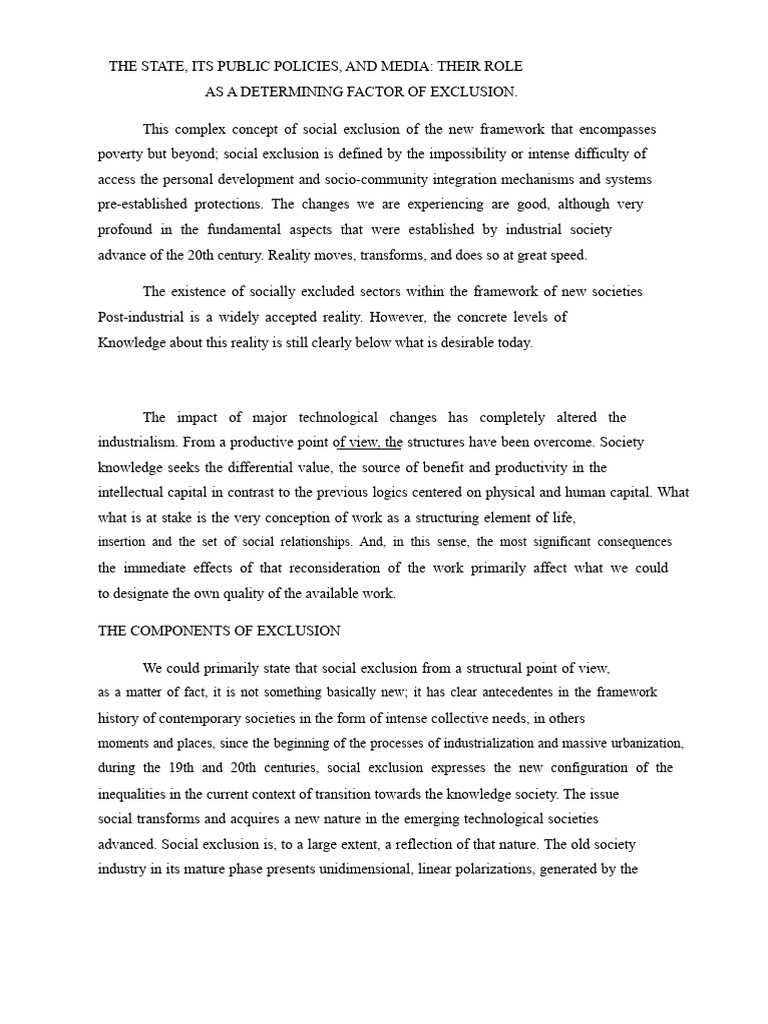 Understanding Social Exclusion Dynamics | PDF | Social Exclusion | Policy