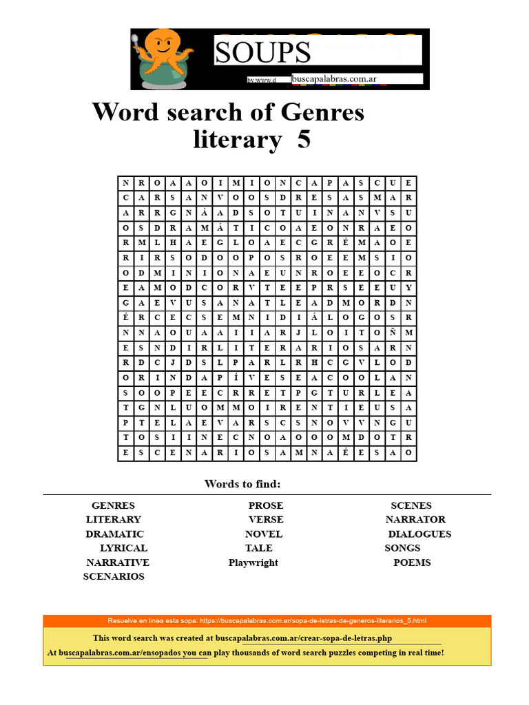 Word Search of Literary Genres 5 | PDF