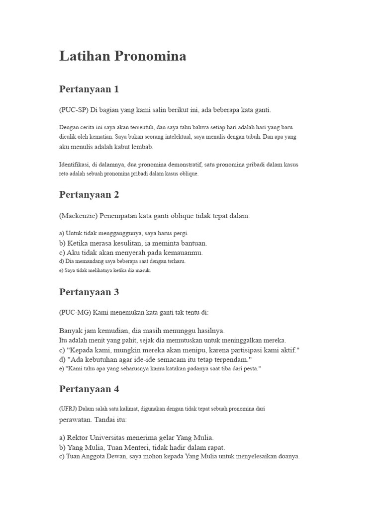 Latihan Pronomina dalam Bahasa Portugis | PDF