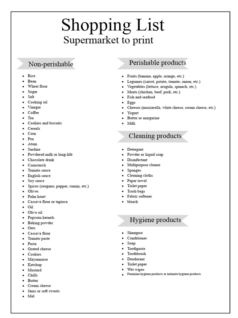 Comprehensive Grocery Shopping List | PDF