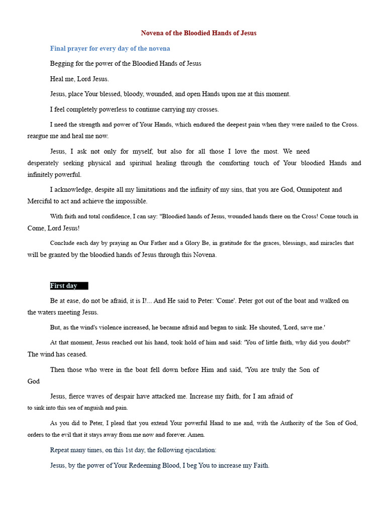 Novena of the Bloodied Hands of Jesus | PDF | Jesus | Prayer