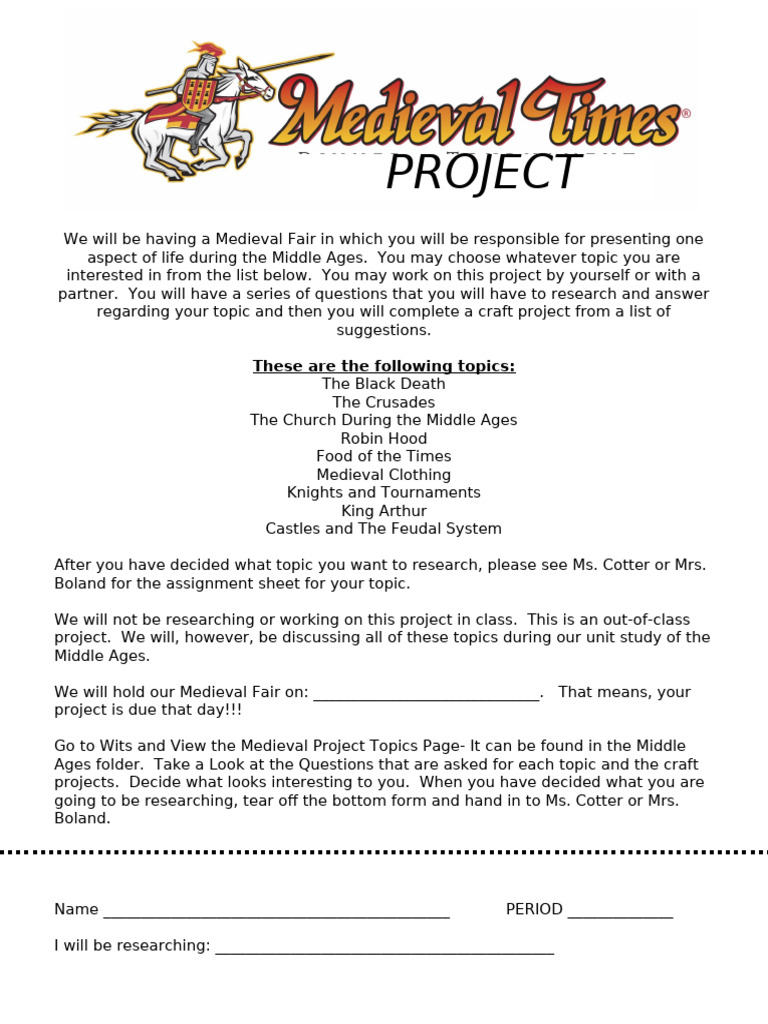 Medieval Fair Project Topics Guide | PDF | Knight | Clothing