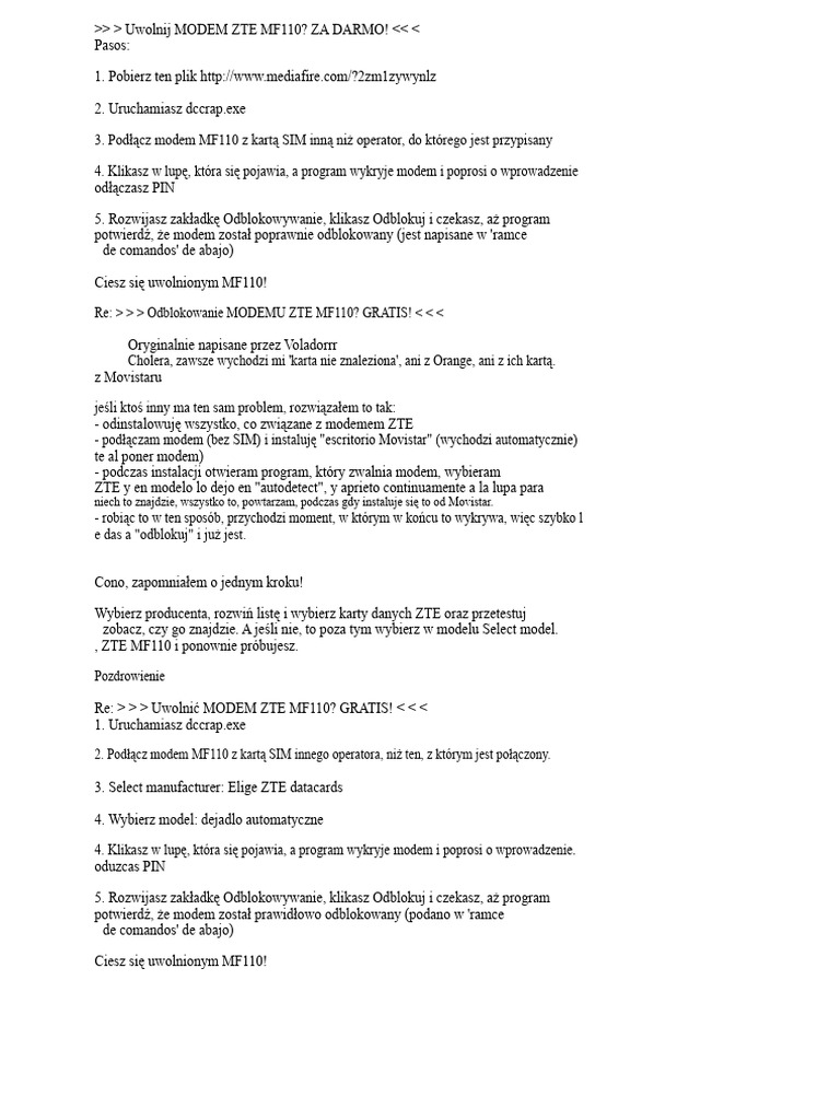 Tuto Odblokowanie Modemu Mf110 | PDF