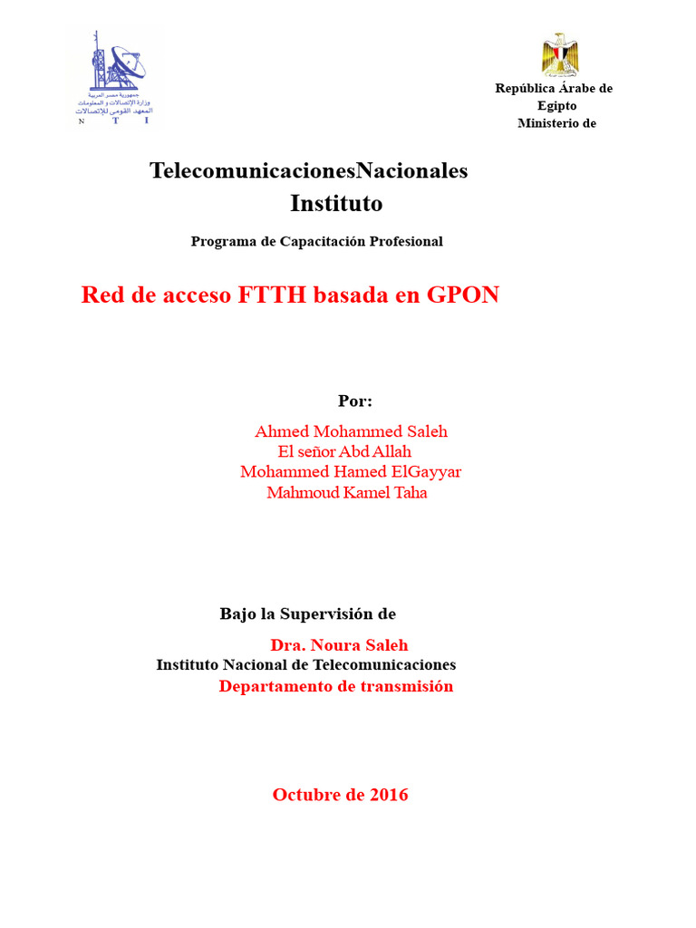 Red FTTH y Tecnología GPON en Egipto | PDF | Ingeniería Informática ...