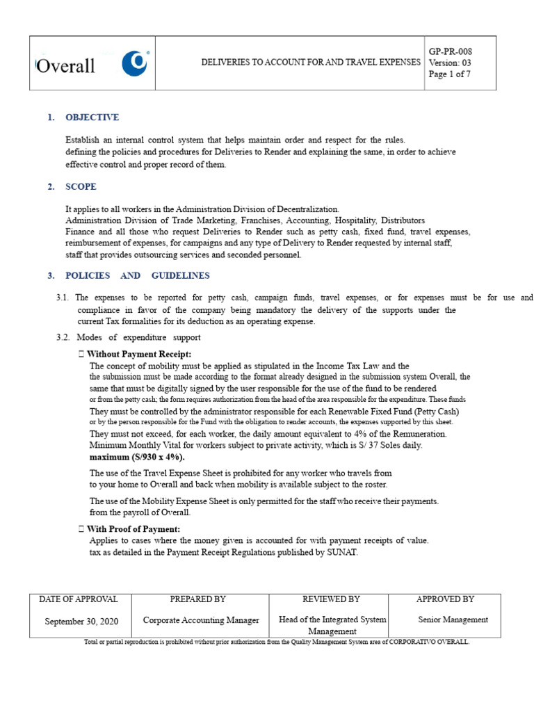 GP-PR-008 Deliveries to be Settled and Mobility Expenses_Ver.03 | PDF ...