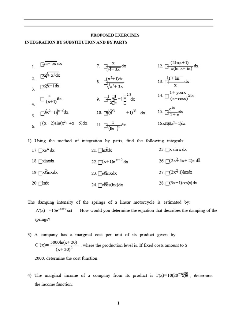 practice - integration methods by substitution and by parts. | PDF ...