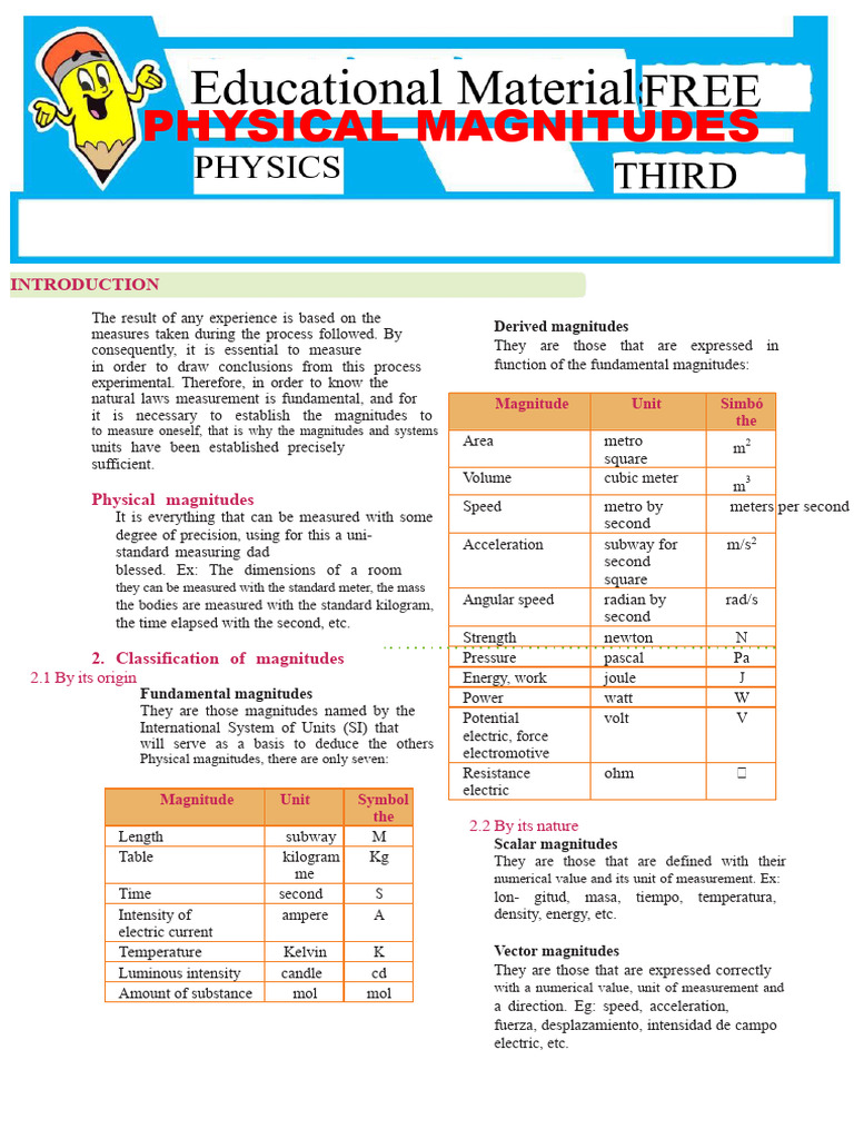 Classification of Physical Magnitudes for Third Year of Secondary ...