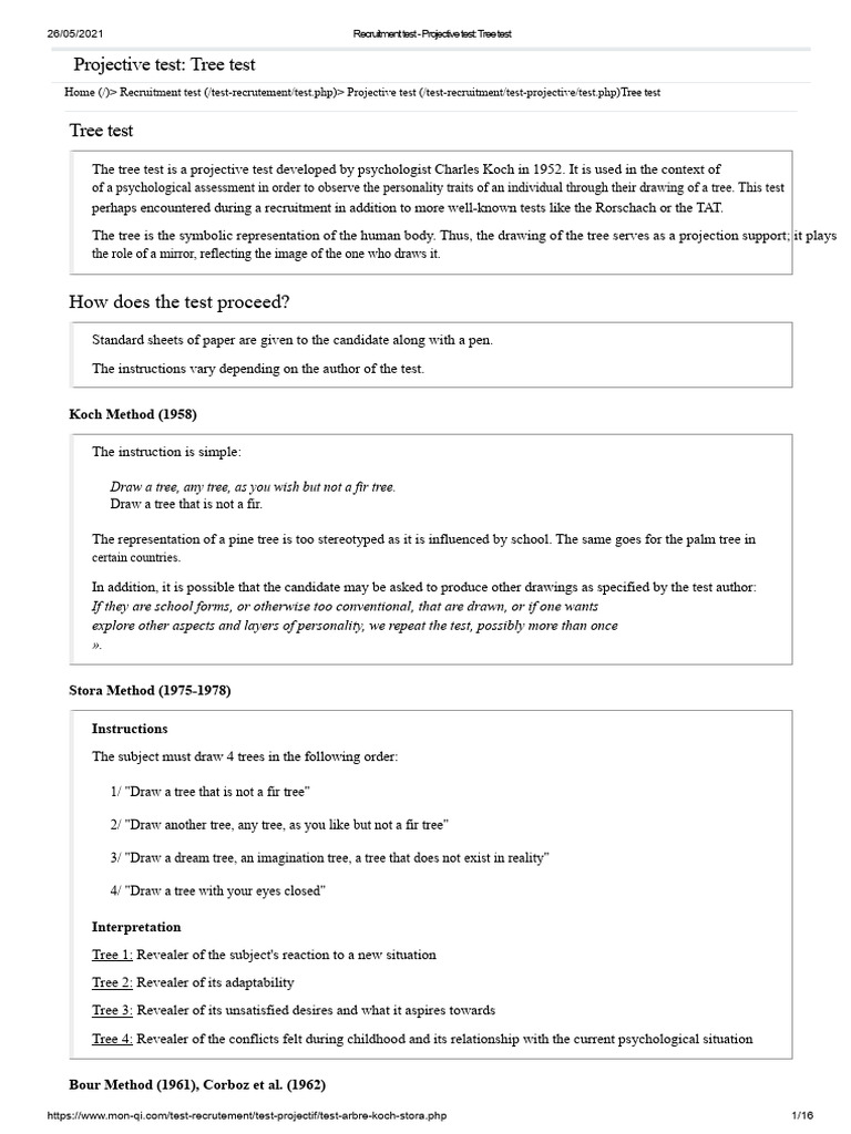 Recruitment Test - Projective Test _ Tree Test | PDF | Anxiety | Psychology