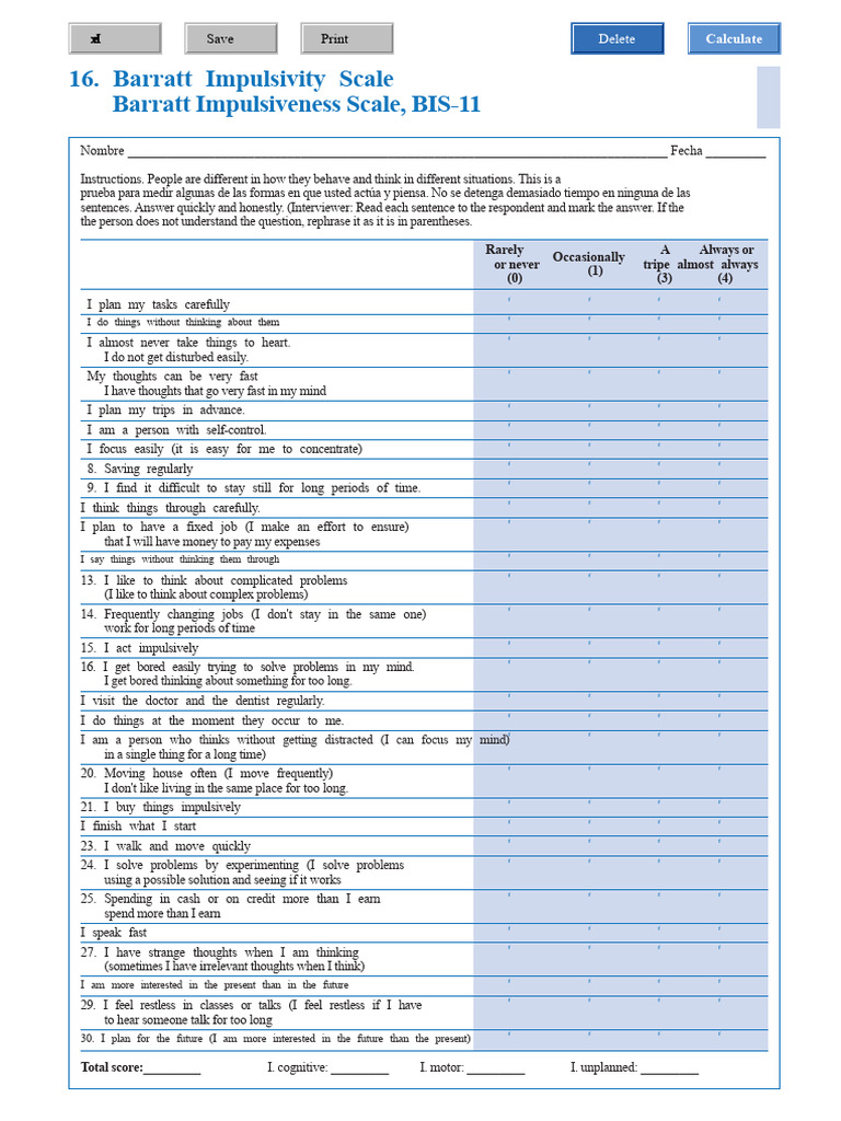 Barratt Impulsiveness Scale | PDF | Cognitive Psychology | Neuroscience