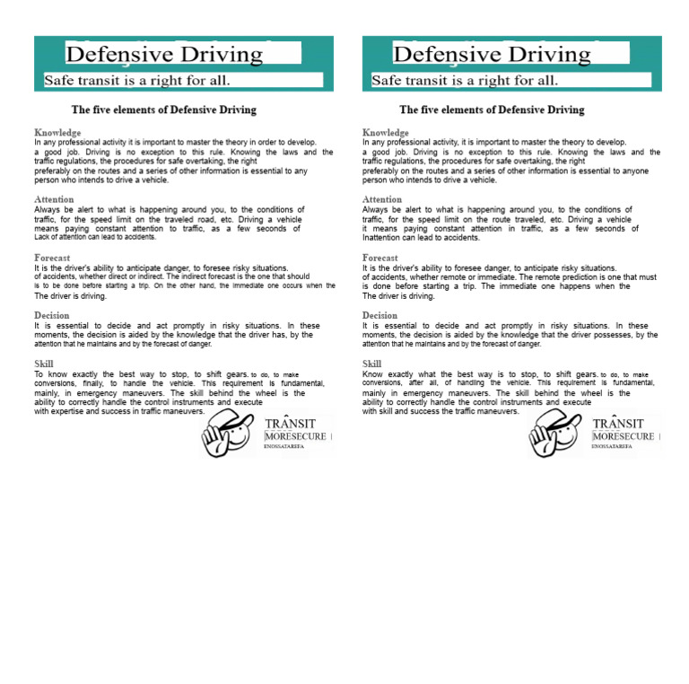 The five elements of Defensive Driving | PDF | Traffic | Forecasting