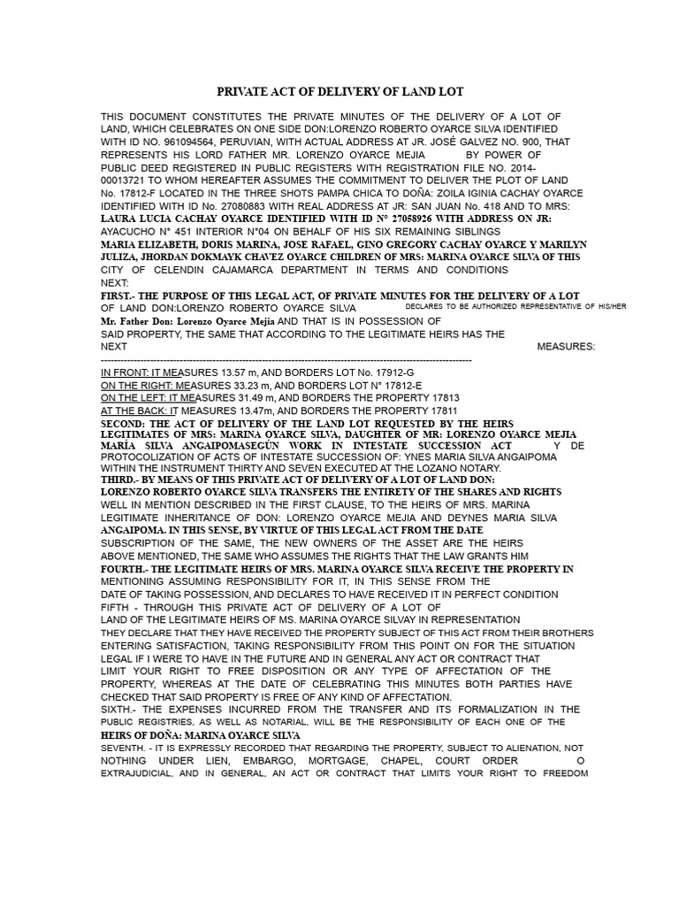 Private Land Delivery Agreement | PDF | Inheritance | Natural Resources Law