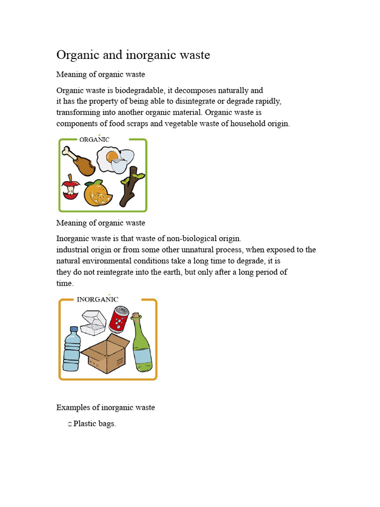 Understanding Organic vs Inorganic Waste | PDF | Waste | Recycling