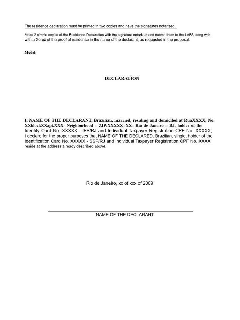 Residence Declaration Template | PDF