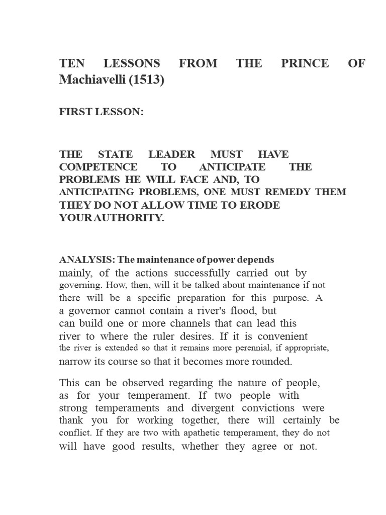 Ten Lessons from Machiavelli's Prince | PDF | The Prince