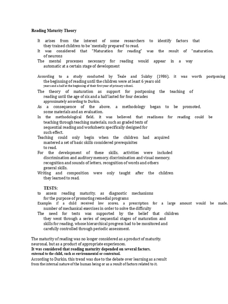 Reading Maturity Theory | PDF | Behavior Modification | Mental Processes