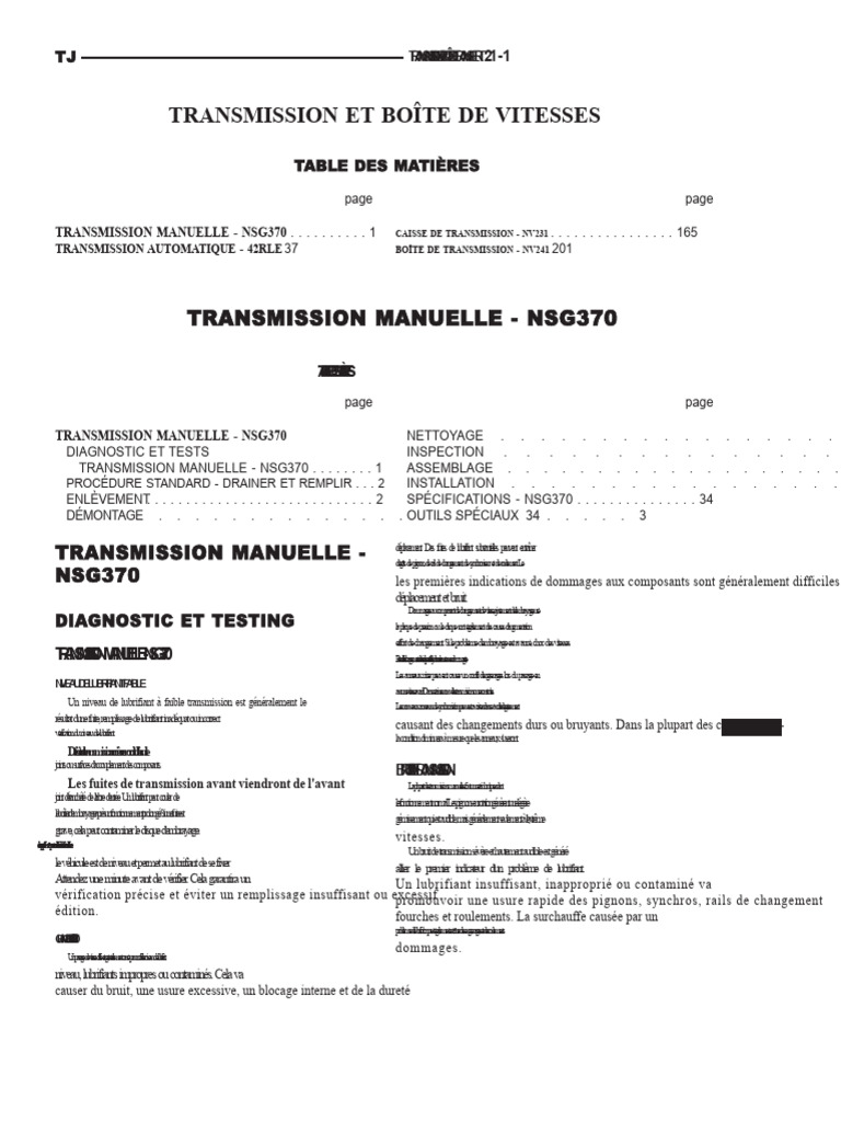 Guide de la Transmission Manuelle NSG370 | PDF | Biens manufacturés ...