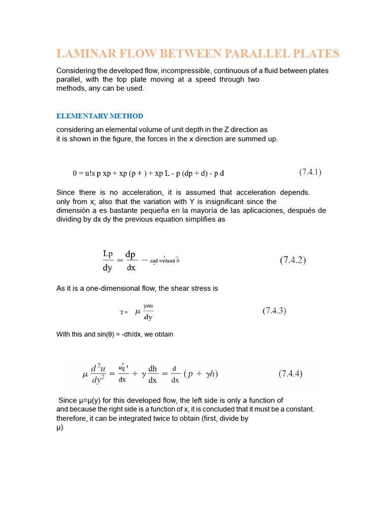 Laminar Flow Between Parallel Plates | PDF | Fluid Dynamics | Navier ...