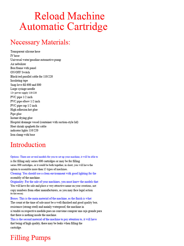 Manual for Making Your Own Cartridge Refill Machine | PDF | Pipe (Fluid ...