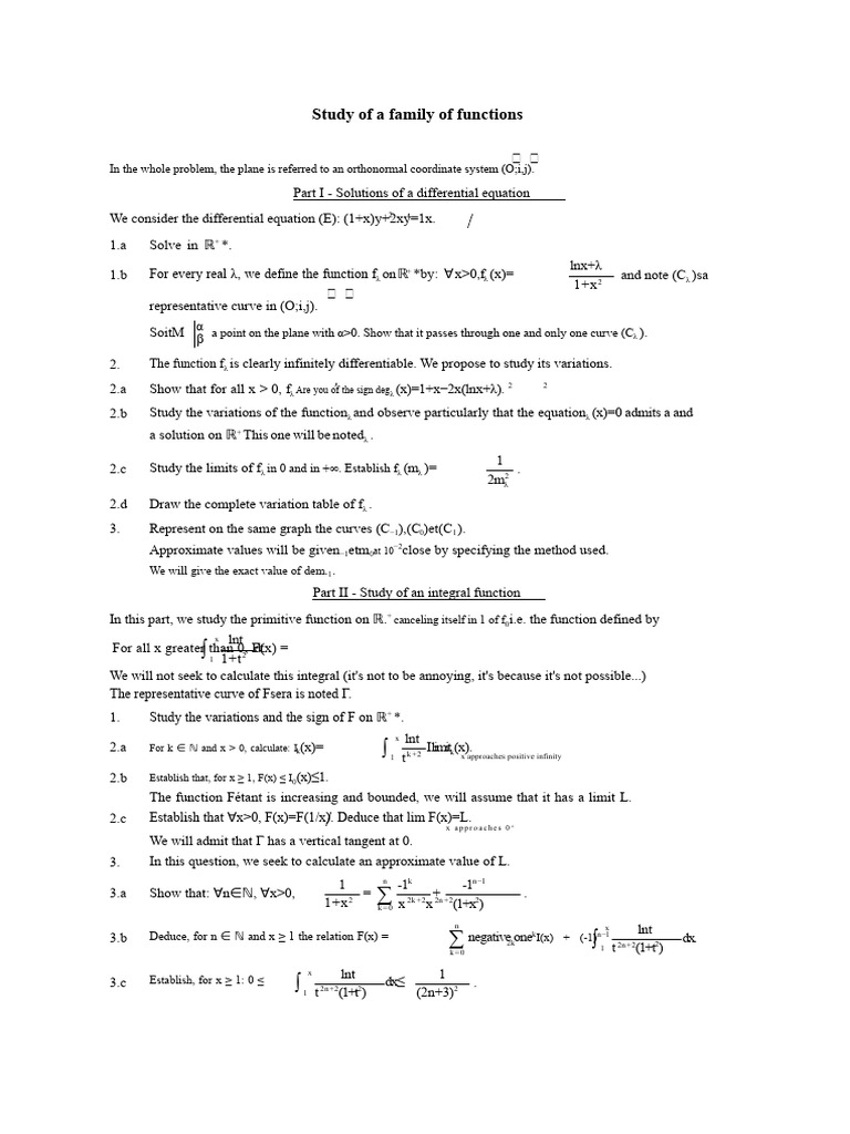 Study of a family of functions | PDF | Equations | Function (Mathematics)