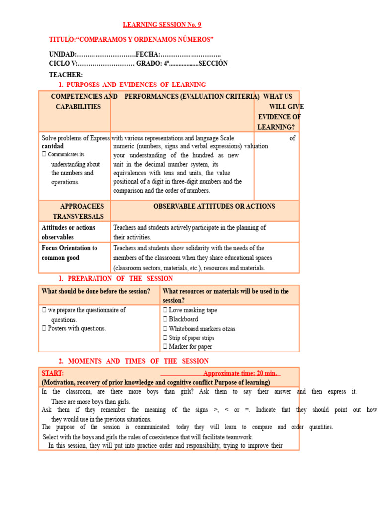 LEARNING SESSION No. 9 WE COMPARE AND ORDER NUMBERS | PDF | Learning ...