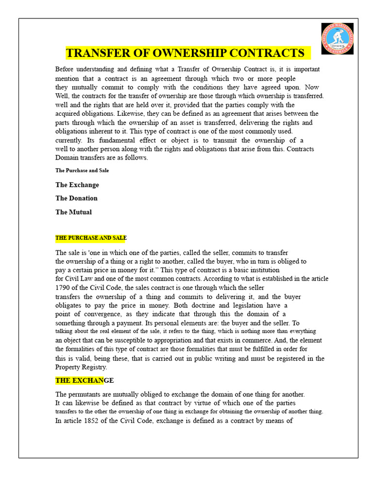 Understanding Transfer of Ownership Contracts | PDF | Sales | Prices