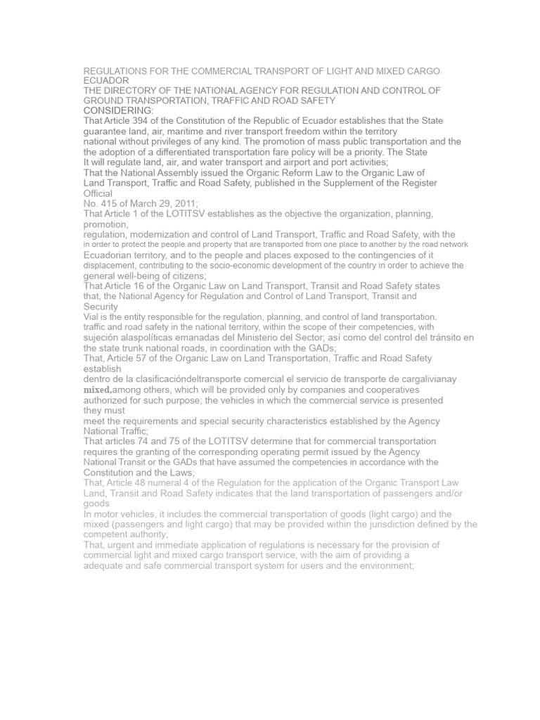 Regulations for the Commercial Transport of Light and Mixed Cargo | PDF ...
