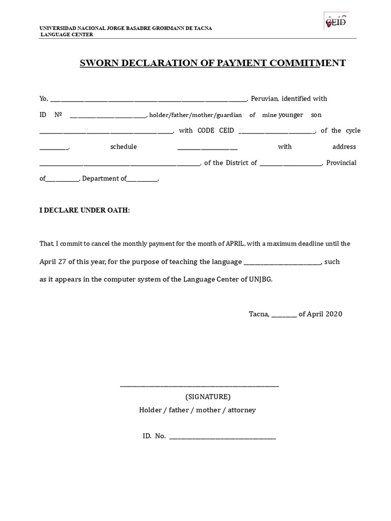 Declaration of Payment Commitment | PDF