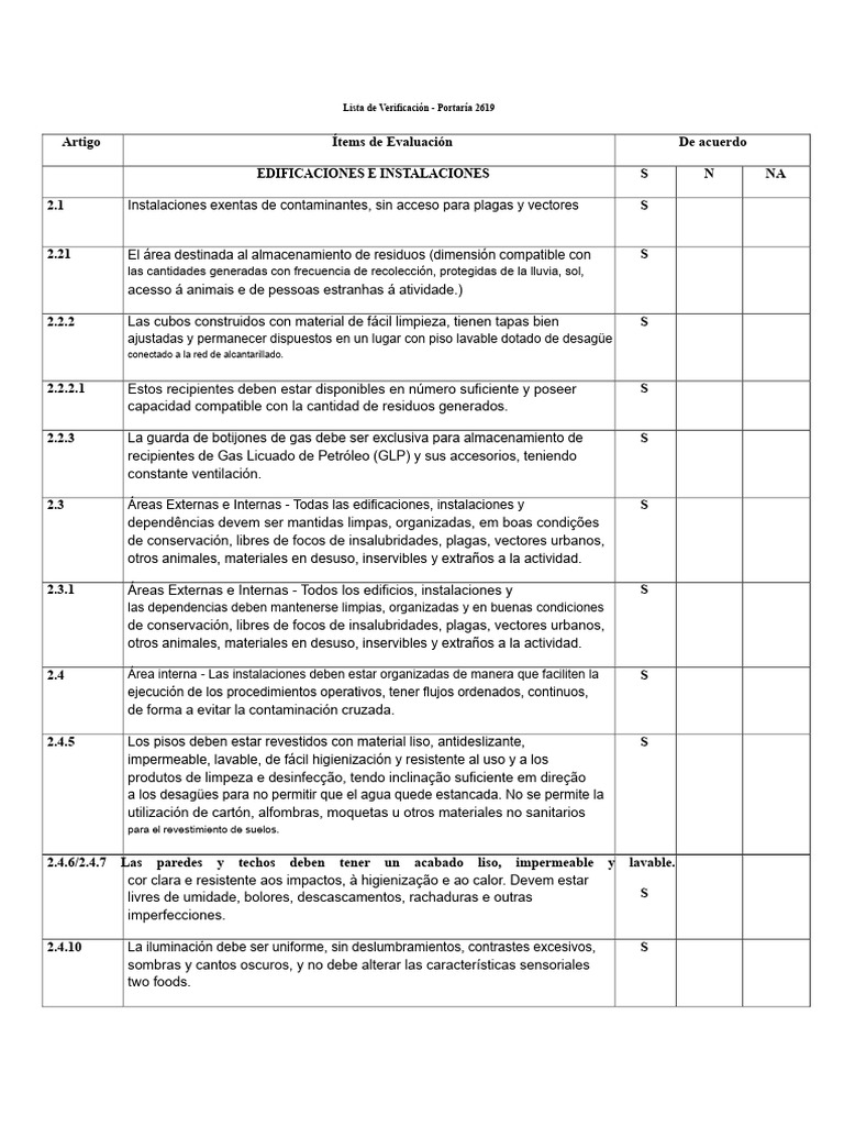 Lista de Verificación | PDF | Alimentos | Residuos