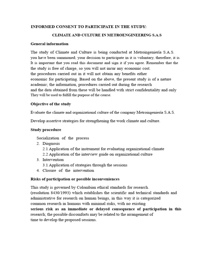 Informed Consent for Metroingeniería Study | PDF | Informed Consent ...