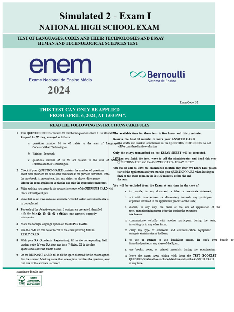 Simulated ENEM 02 - Test I (Test) | PDF