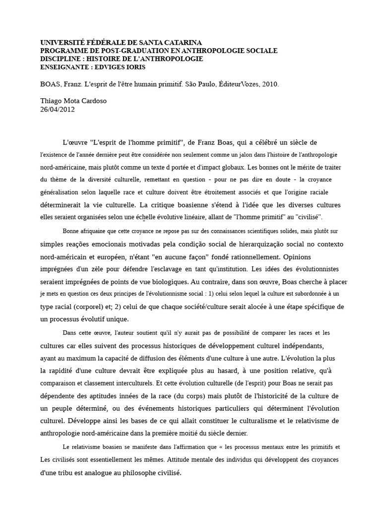 Franz Boas et l'évolution culturelle | PDF | Race (Catégorisation ...